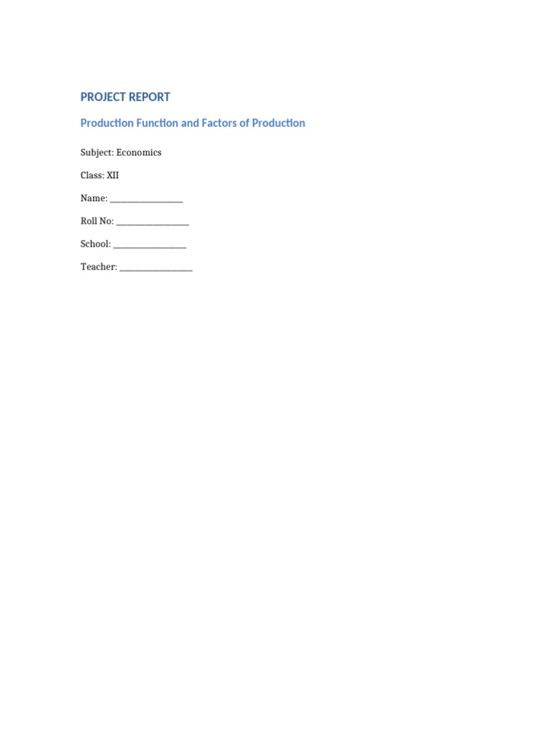 Production Function Project Class 12 | PDF | Production Function ...