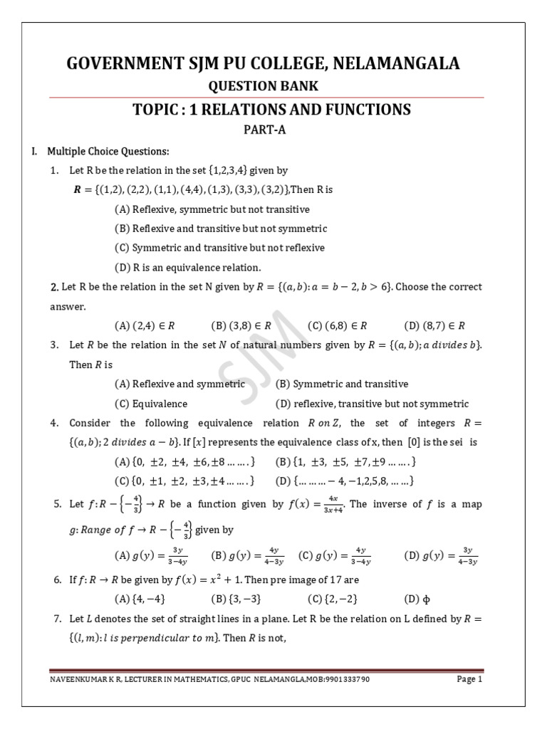 1 Relations and Functions | PDF | Abstract Algebra | Mathematical Relations
