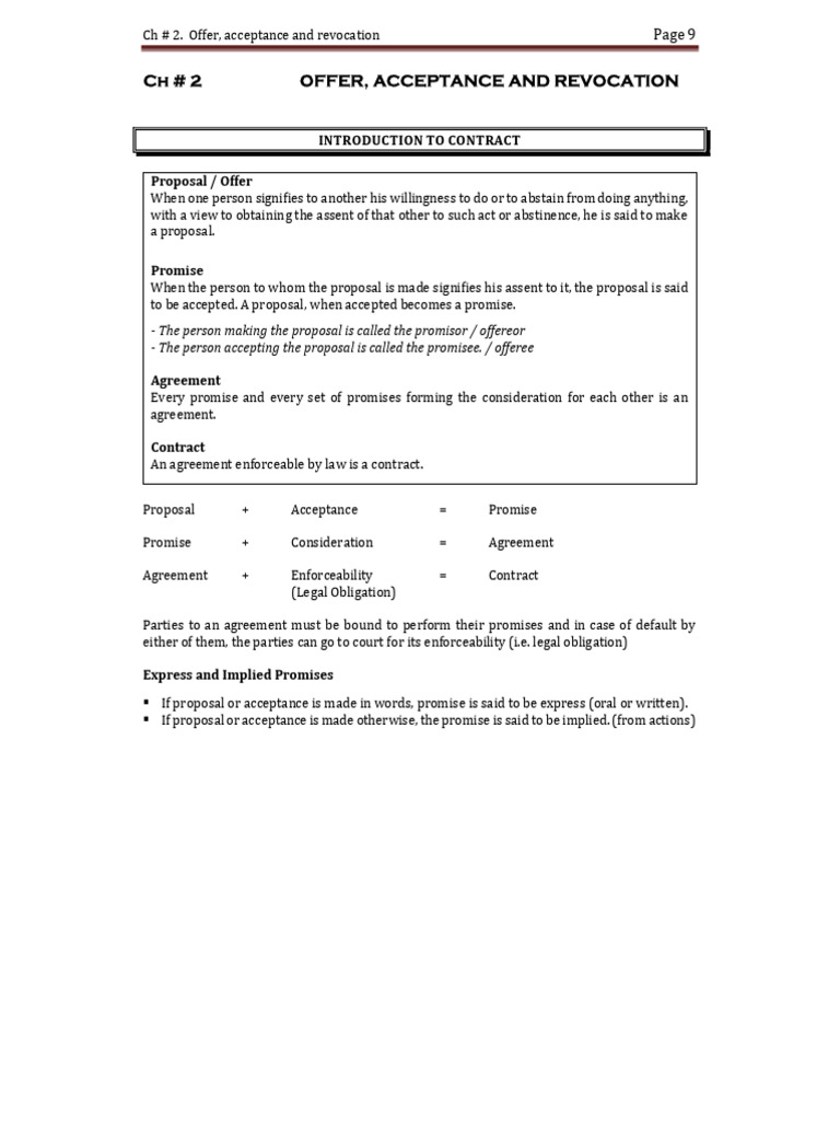 Chapter 2 OFFER, ACCEPTANCE, AND REVOCATION | PDF | Offer And ...