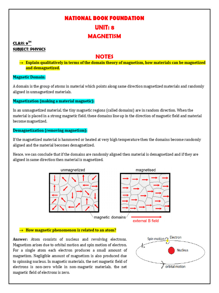 CH 08 Magnetism (Full Chapter Notes + Solved Exercise) | PDF ...