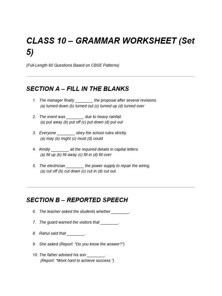 Grammar Worksheet - 5 | PDF | Linguistics