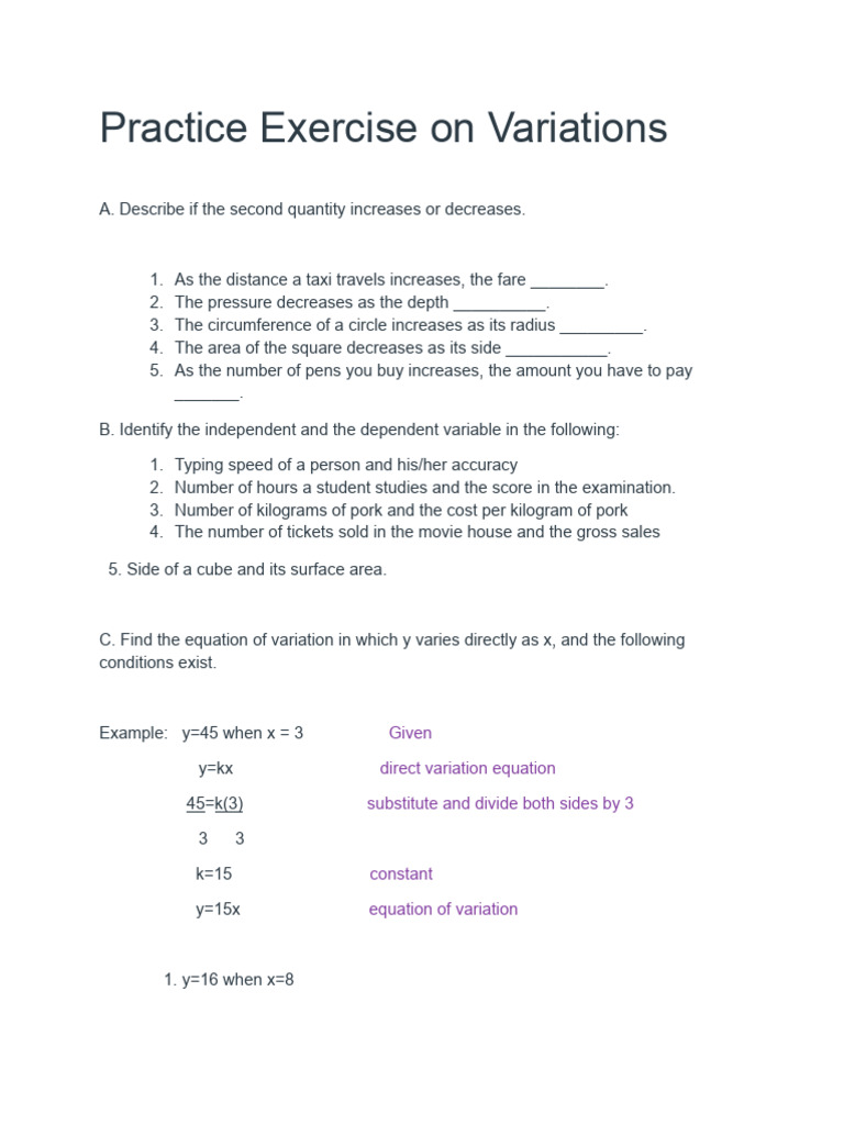 Practice Exercise On Variations | PDF