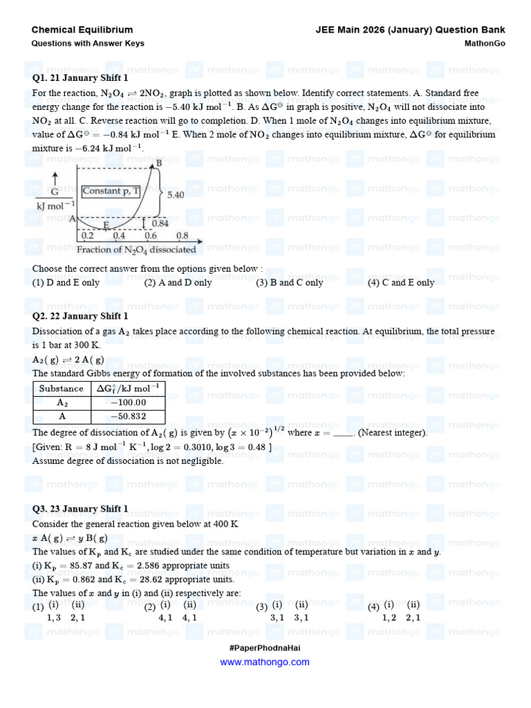 Chemical Equilibrium - JEE Main 2026 (Jan) - MathonGo | PDF | Chemical ...