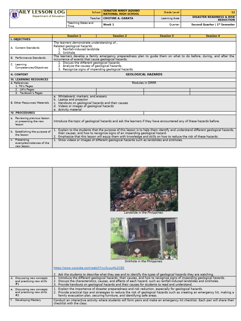 DLL DRRR Quarter 2 Week 1 | PDF | Hazards | Disaster Risk Reduction