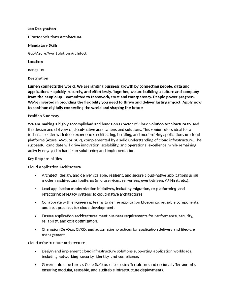Lumen-Director Solutions Architecture (Application) | PDF | Cloud ...