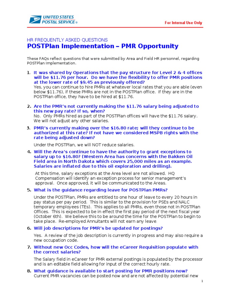 USPS Postplan Implementation - PMR Opportunity PMRS - July-9-2012 | PDF ...