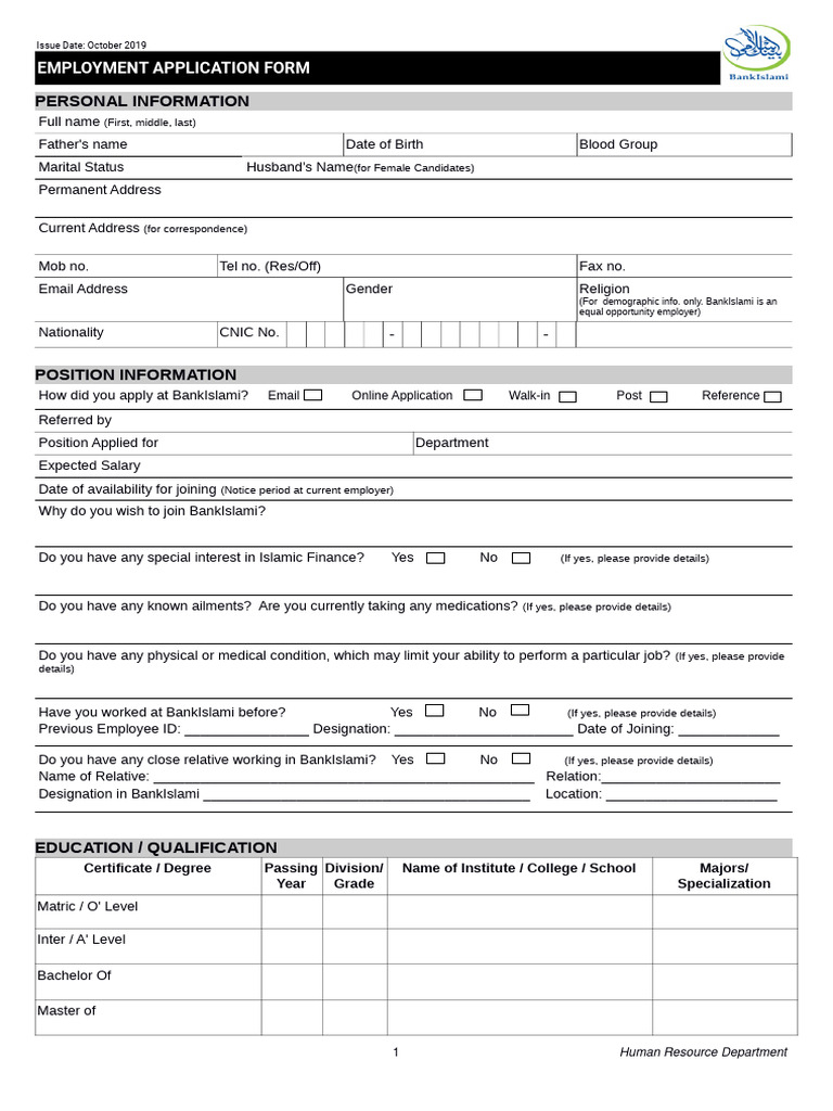Employment Application Form | PDF | Employment