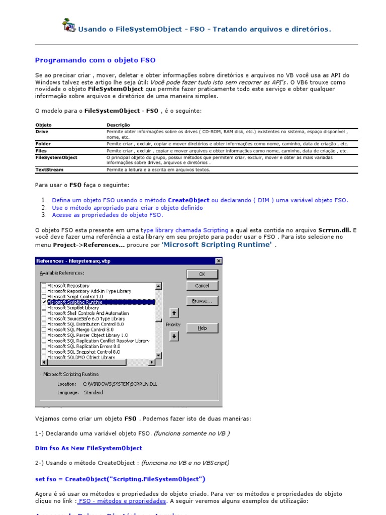 Usando o FileSystemObject - FSO - Tratando Arquivos e Diretórios | PDF | Arquitetura de ...