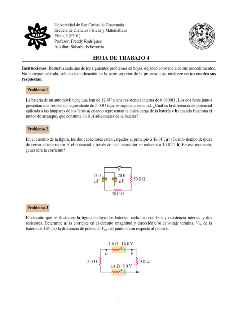 Taller 4 Fisica 3 | PDF | Resistencia Eléctrica y Conductancia | Red ...
