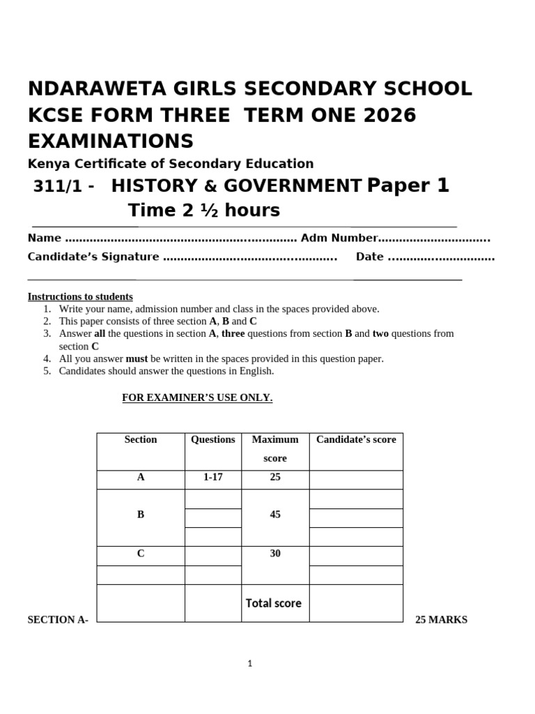 Hag Form Three 2026 Opener | PDF | Kenya
