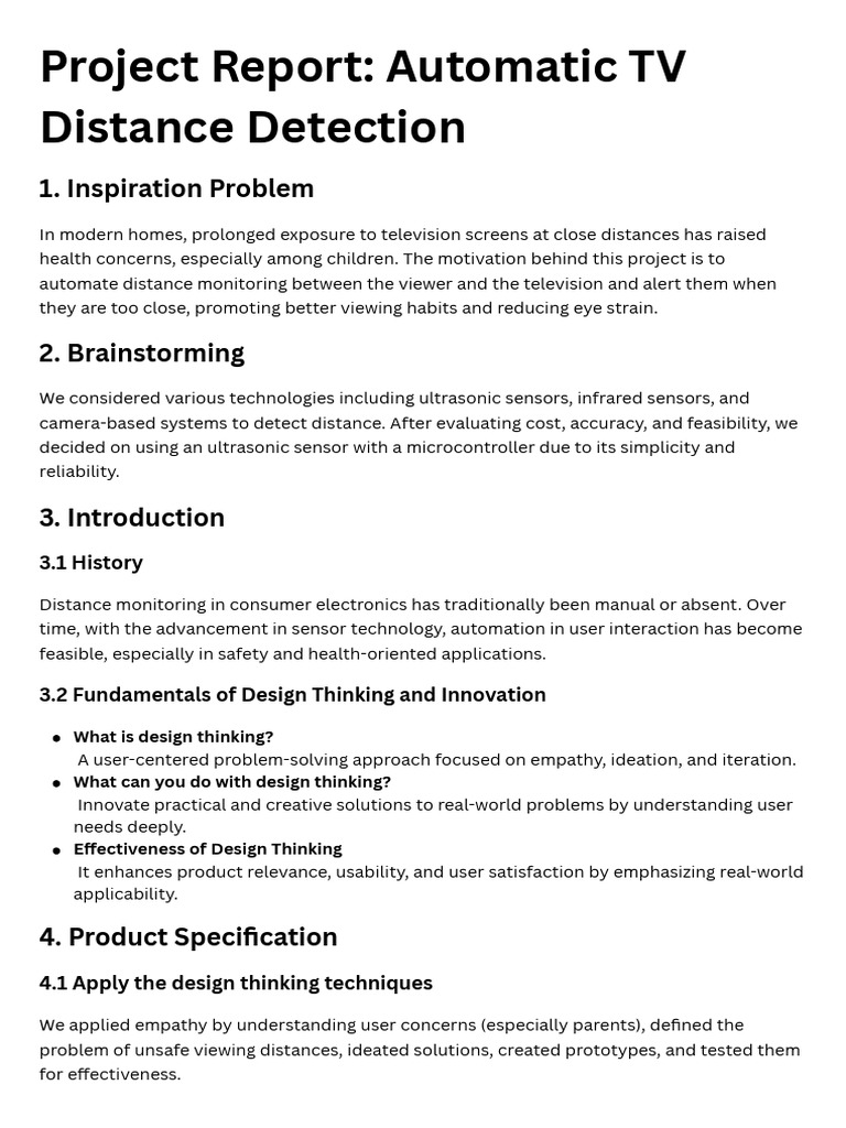 Project Report Automatic TV Distance Detection | PDF | Design Thinking ...