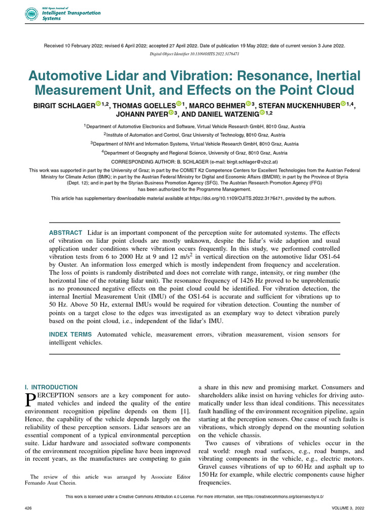 Automotive Lidar and Vibration Resonance Inertial Measurement Unit and ...