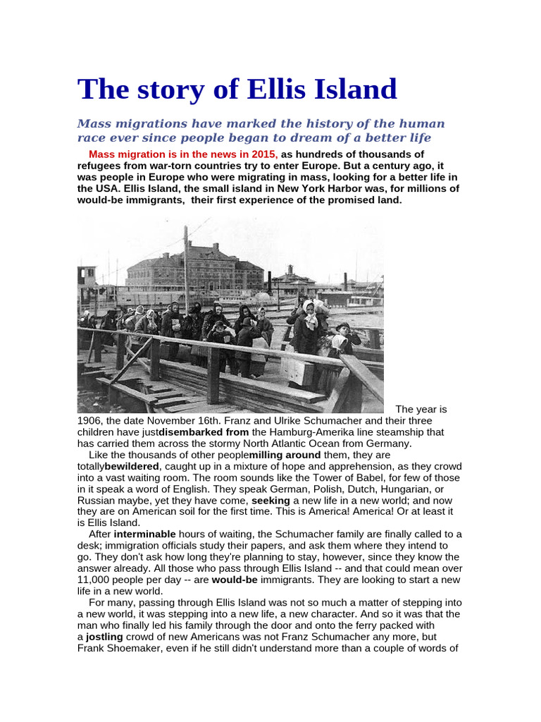 The Story of Ellis Island - Intermediate | PDF | Immigration | Human ...