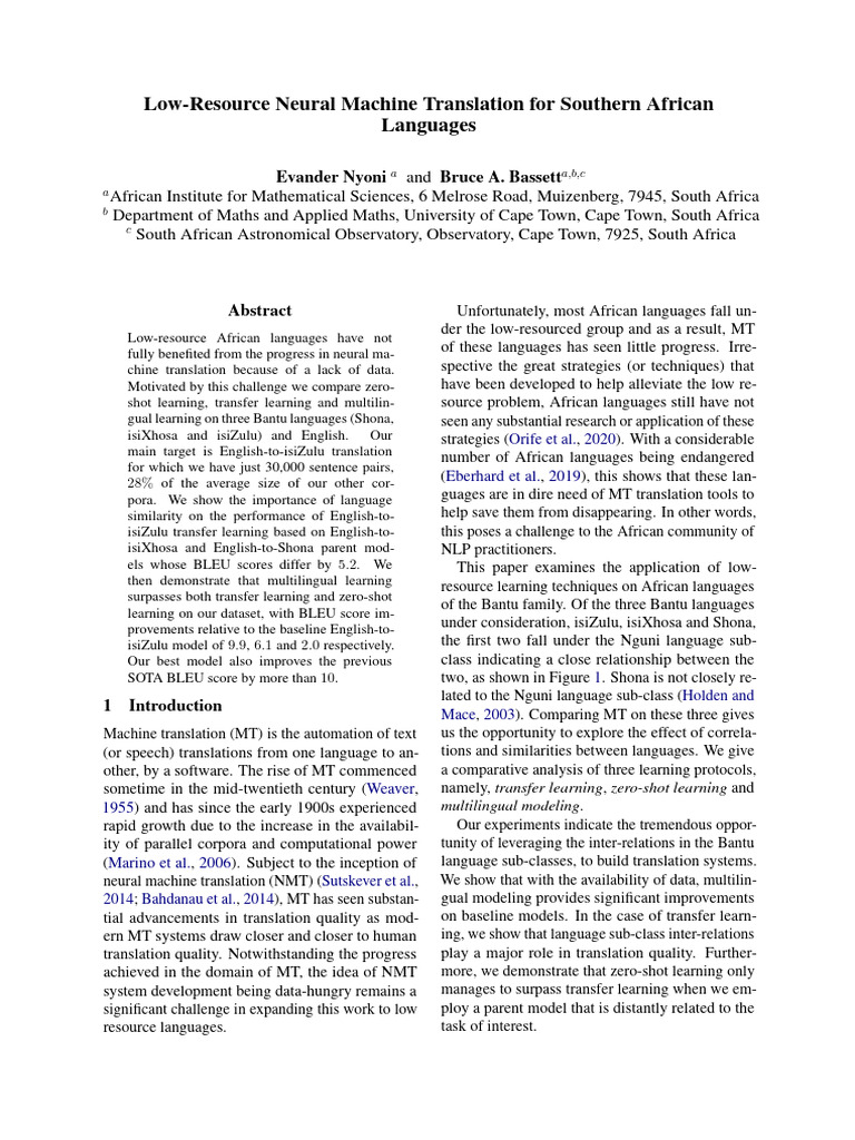 Low-Resource Neural Machine Translation for Southern African | PDF ...