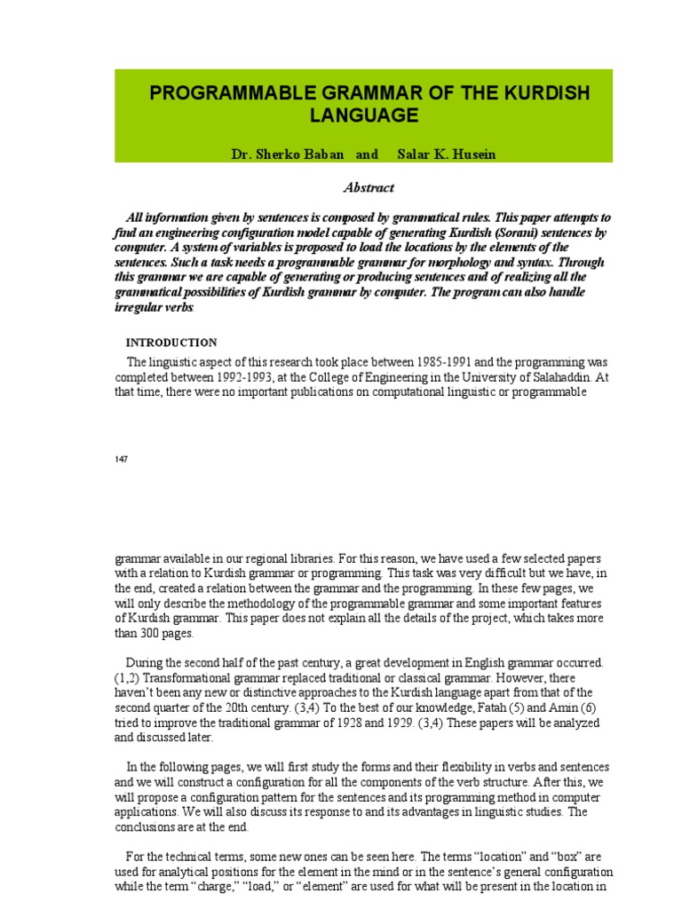 Progmmable Grammar of The Kurdish Language | PDF | Verb | Grammatical Tense