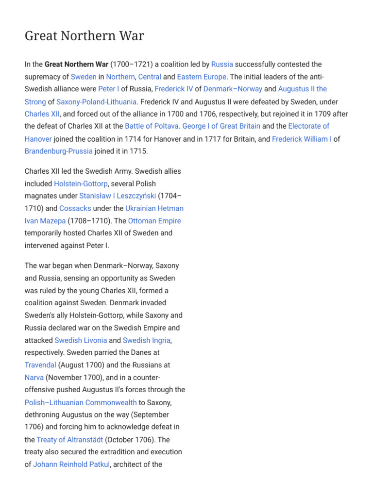 Great Northern War - Wikipedia | PDF