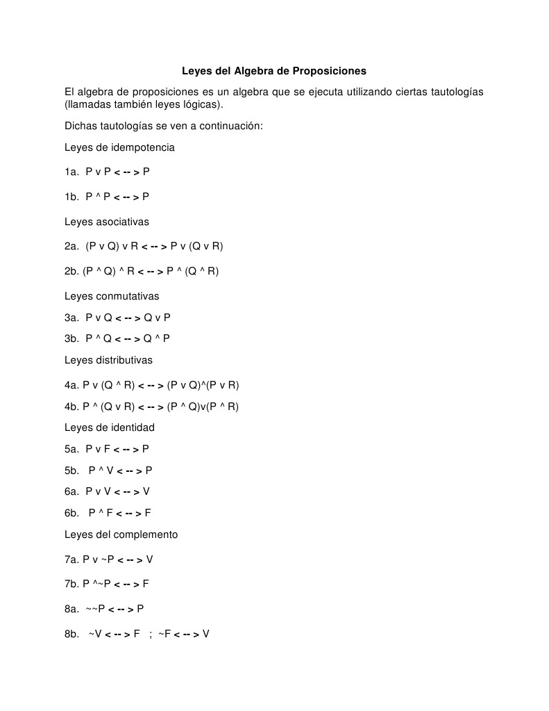 Leyes de Algebra de Proposiciones | PDF