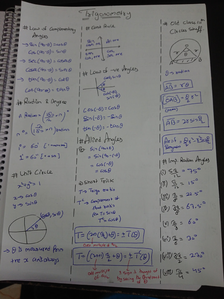 Trigo Ratio Short Notes | PDF