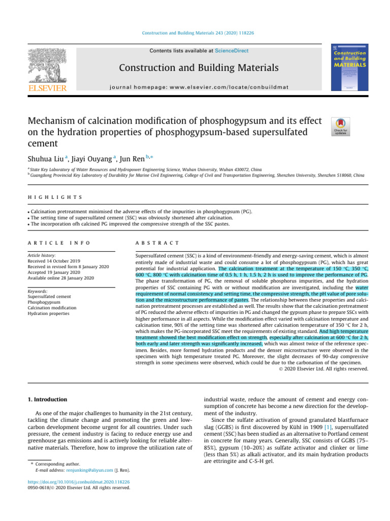2. Mechanism of Calcination Modification of Phosphogypsum and Its ...