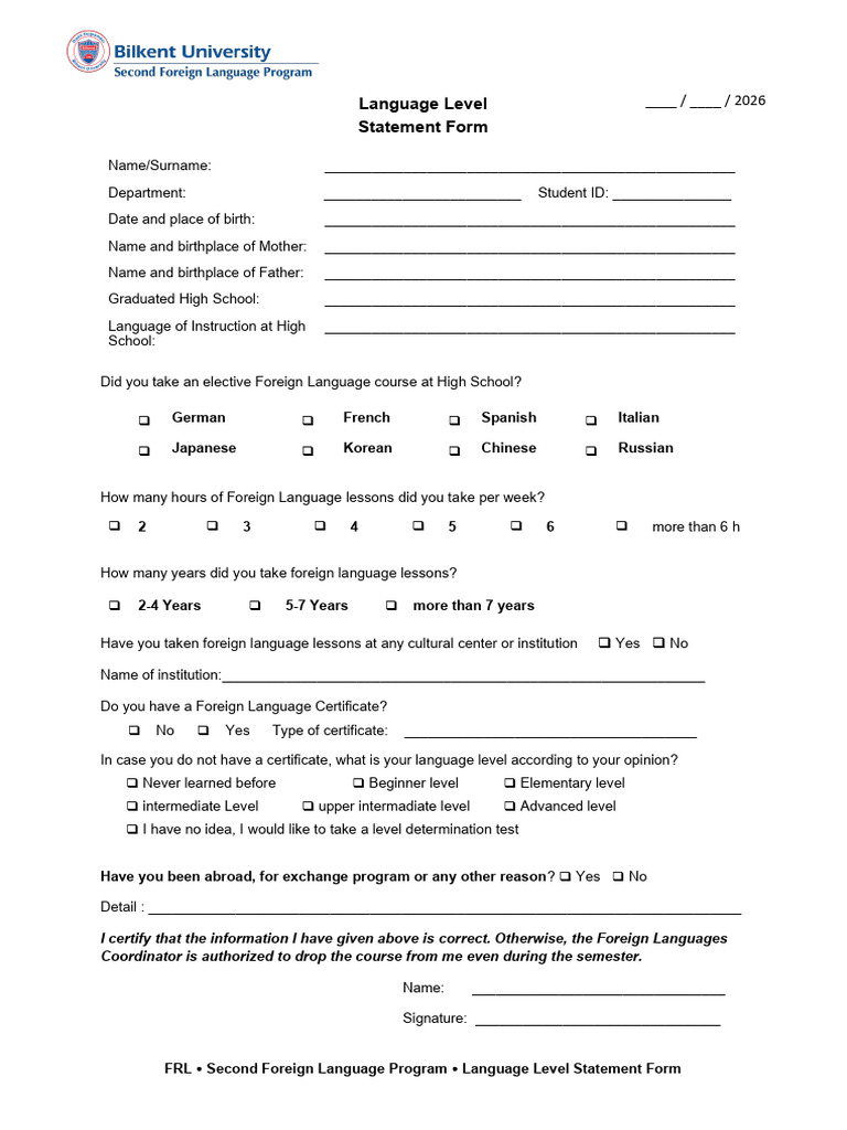 FRL 2025-2026 Spring Language Level Statement Form en | PDF | Linguistics