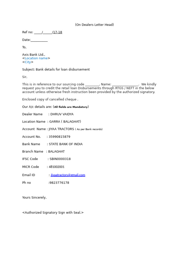 Dealer Letter RTGS NEFT | PDF