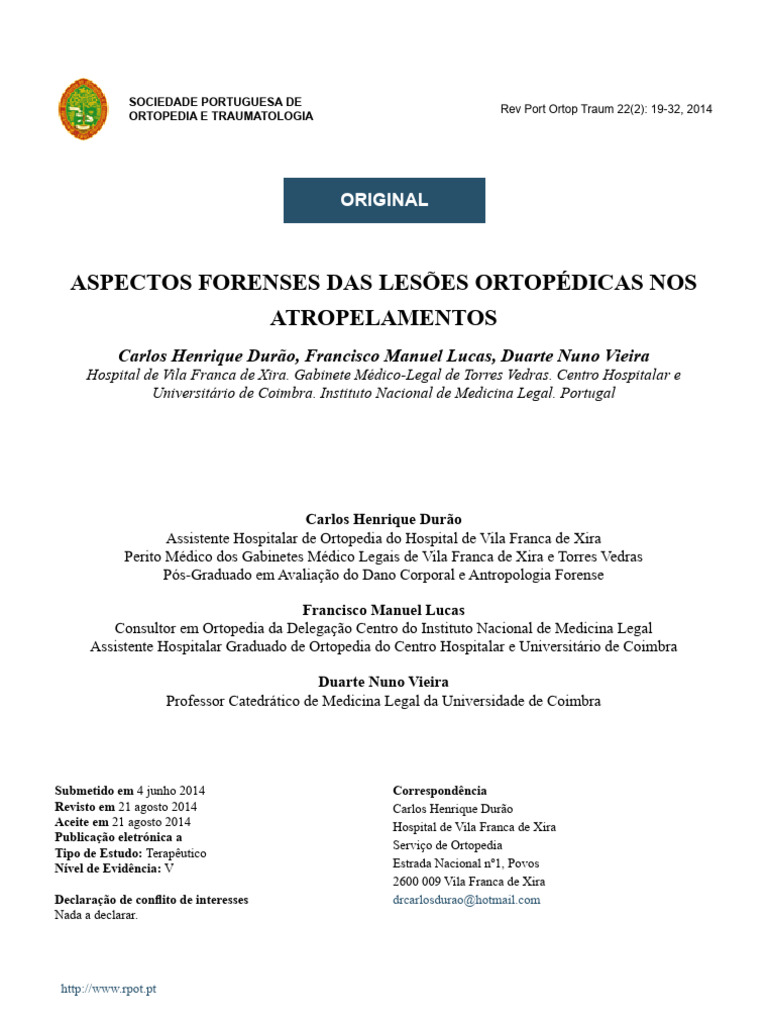 Aspectos Forenses Das Lesões Ortopédicas Nos Atropelamentos Durao Et Al ...