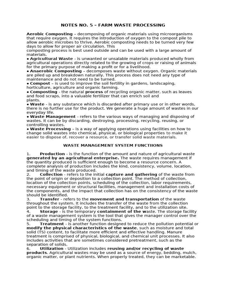 Notes No. 5-Farm-Waste-Processing | PDF | Compost | Waste