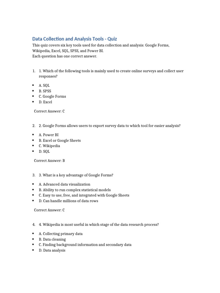 Data Analysis Tools Quiz | PDF | Spss | Microsoft Excel