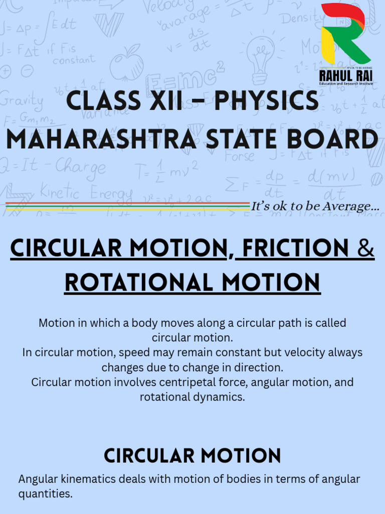 Circular Motion, Friction & Rotational Motion - 1 Class XII - Biology ...
