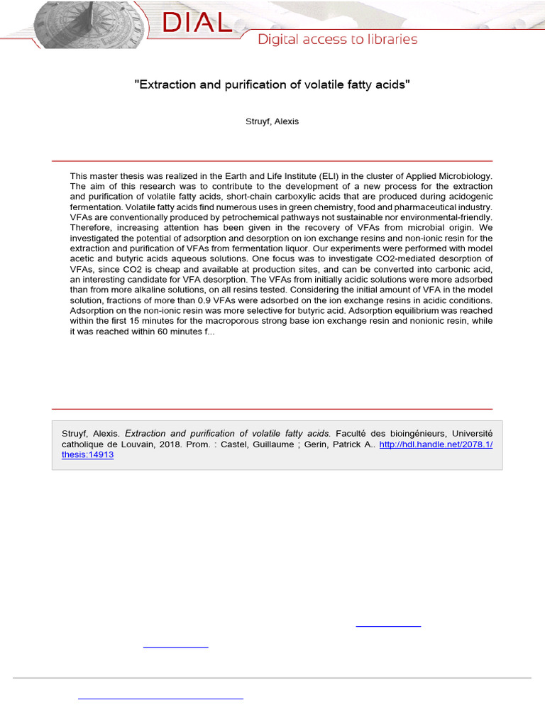 Extraction and Purification of Volatile Fatty Acids | PDF ...