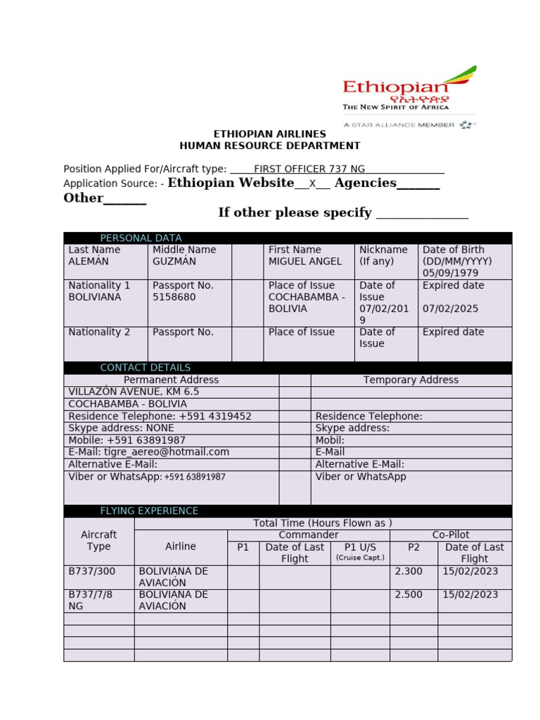 Pilots Application Form Edit | PDF | Flight Instructor | Aviation