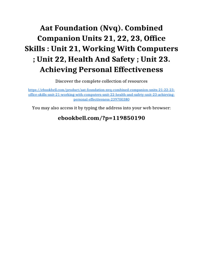 AAT foundation (NVQ). Combined companion units 21, 22, 23, Office ...