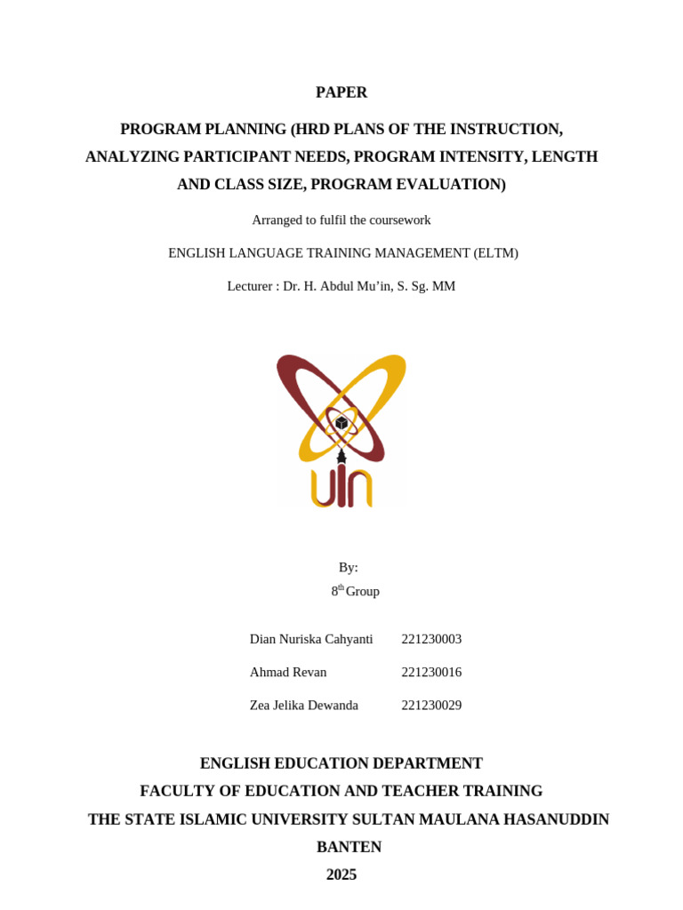 Paper English Languange Teaching Management | PDF | Learning | Program ...