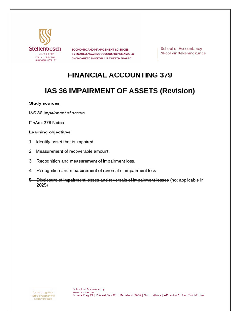 IAS 36 Impairment of Assets - Handout | PDF | Intangible Asset ...