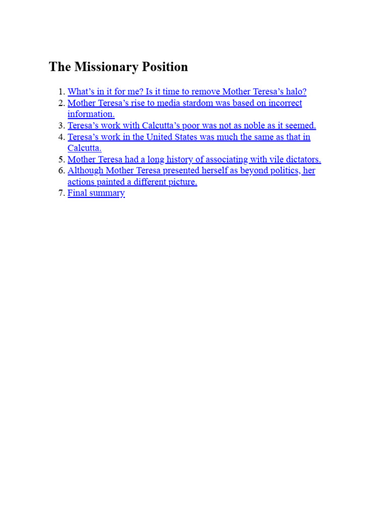 Christopher Hitchens-The Missionary Position | PDF | Mother Teresa ...