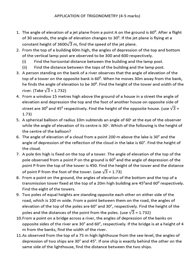 Application of Trigonometry | PDF | Angle