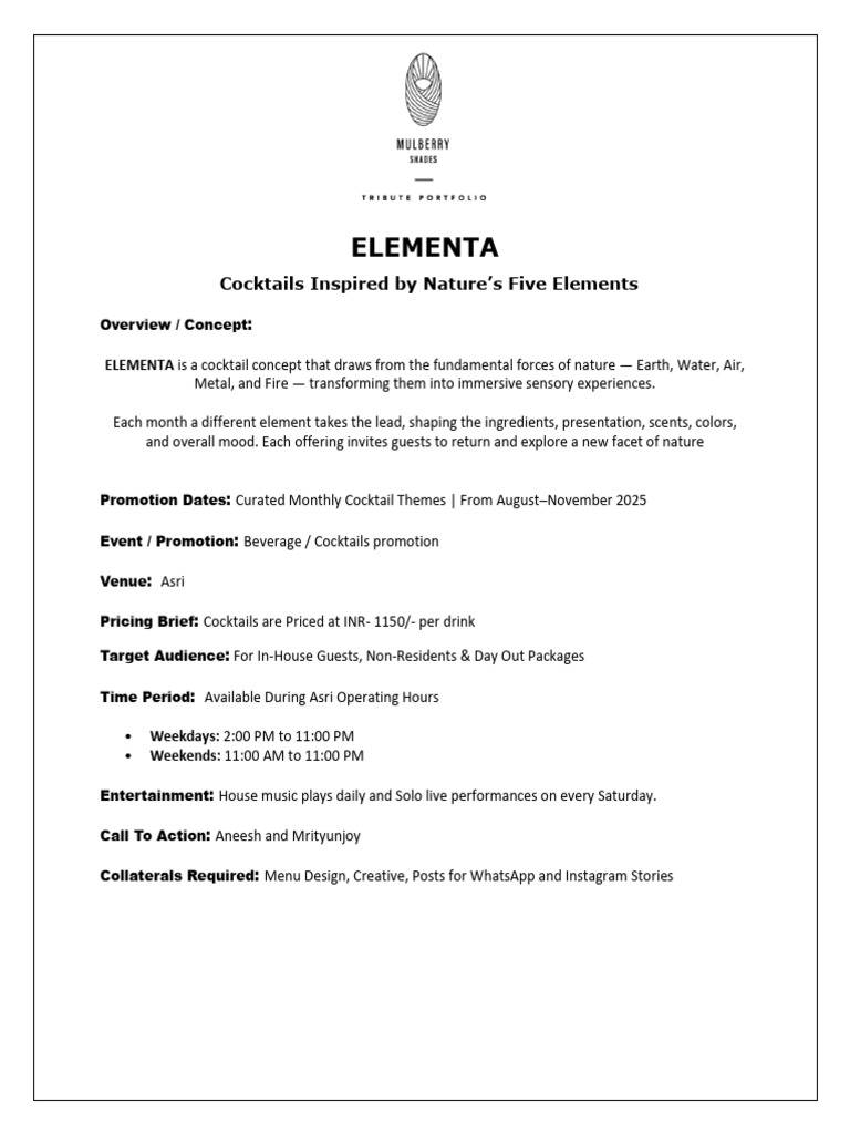 Concept Note - Monthly Cocktails Promotion | PDF | Cocktails | Drink