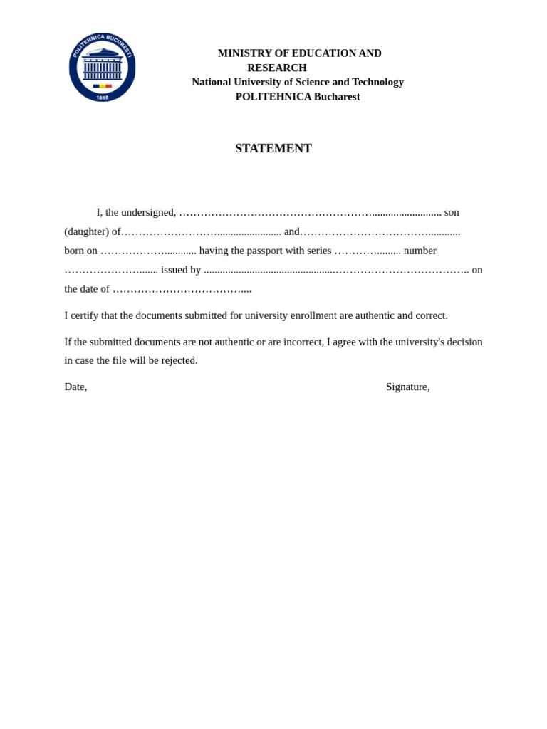 Statement of Documents Authenticity en 2026 | PDF