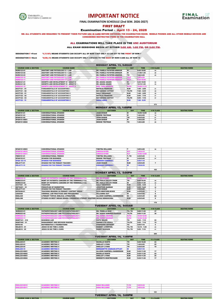 2nd Semester 2025-2026 Final Examinations - First Draft | PDF