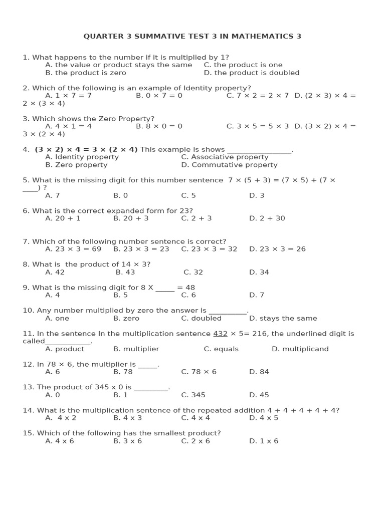 Summ3 - Test Mathematics 3 | PDF