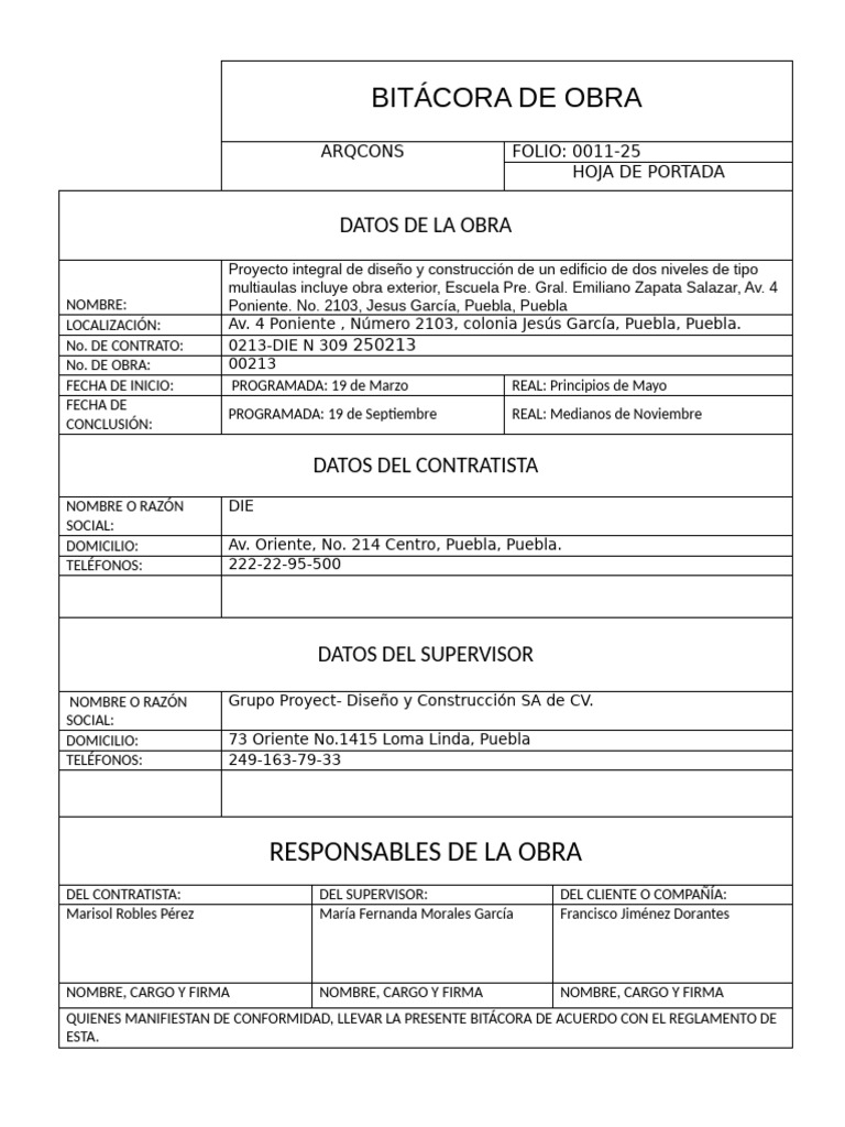 Bitácora de Obra 2.1. | PDF