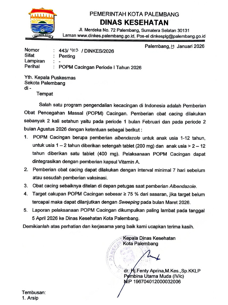 Surat Popm Cacingan Periode 1 (TW I) | PDF