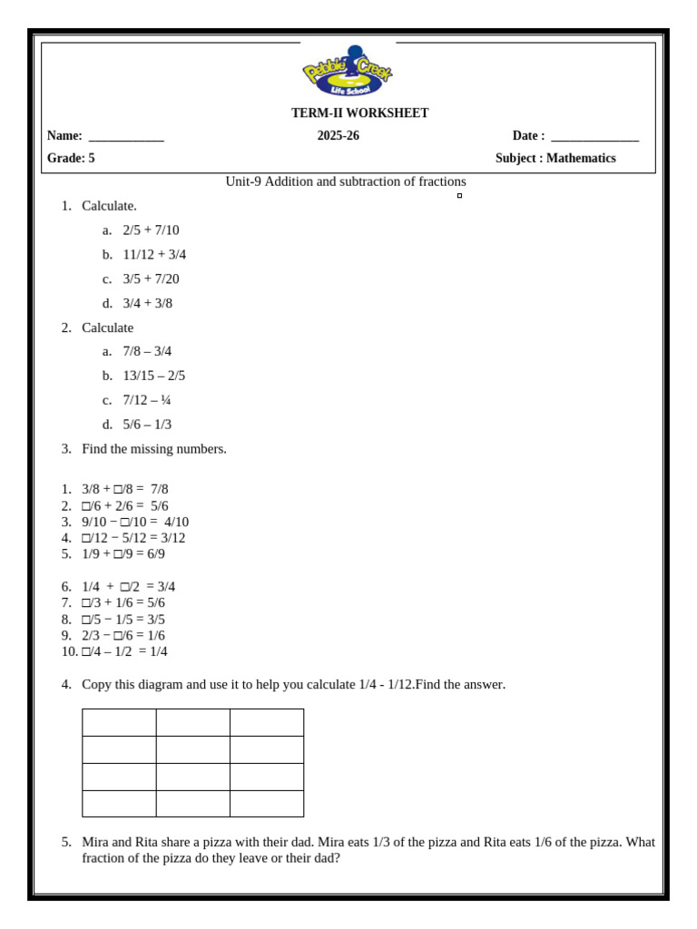 Gr-5 Math Term-2 Worksheets (Unit-9,12,13,14,15,16) | PDF | Subtraction ...