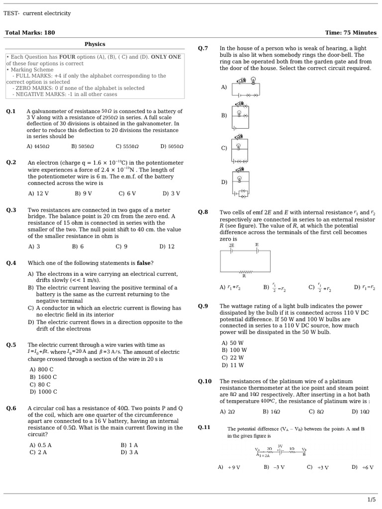 Current Electricity-Question Paper | PDF | Series And Parallel Circuits ...
