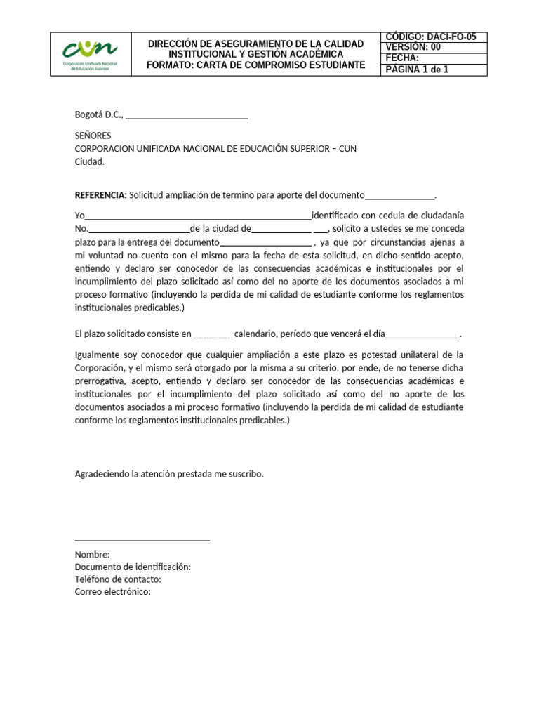Carta Compromiso Entrega Documentos | PDF