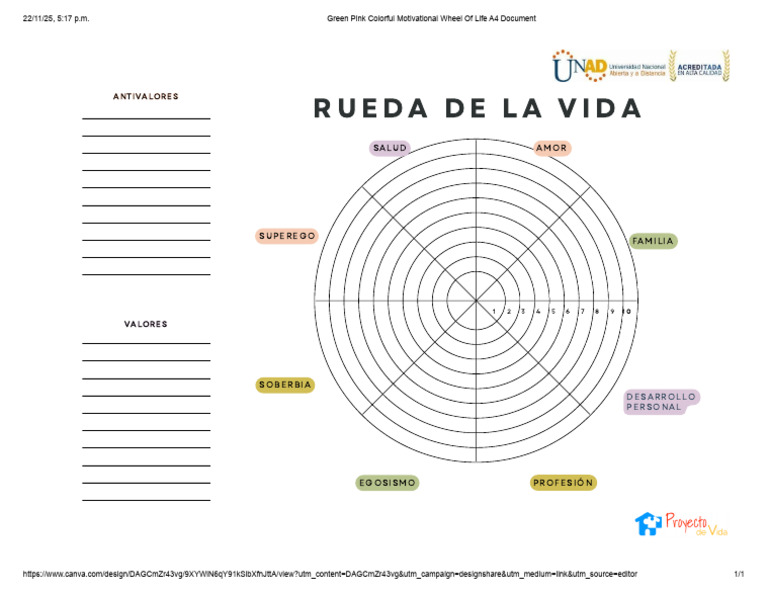 Green Pink Colorful Motivational Wheel of Life A4 Document | PDF