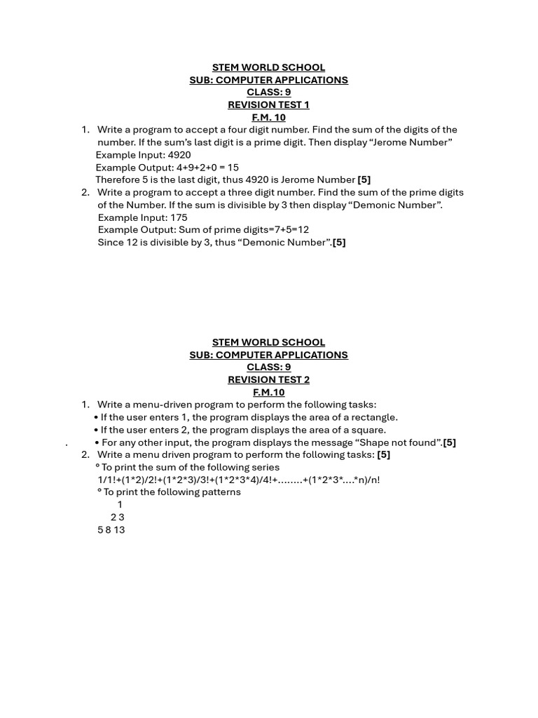 Computer Revision Class 9 - 1770380028583 | PDF | Computer Programming ...