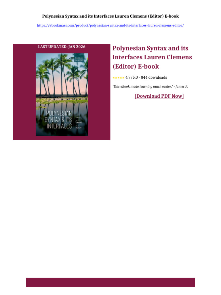 Polynesian Syntax and Its Interfaces Lauren Clemens (Editor) Ebook Long ...