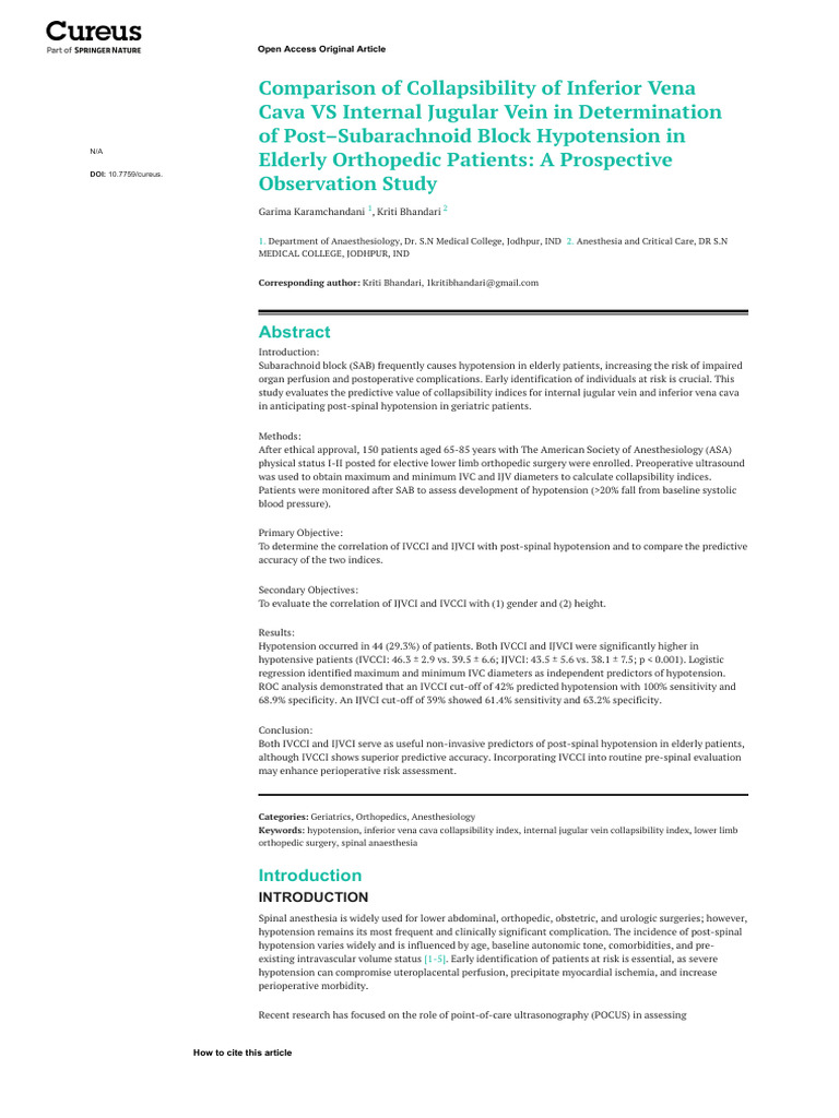 Comparison of Collapsibility of Inferior Vena Cava 20251231 | PDF ...