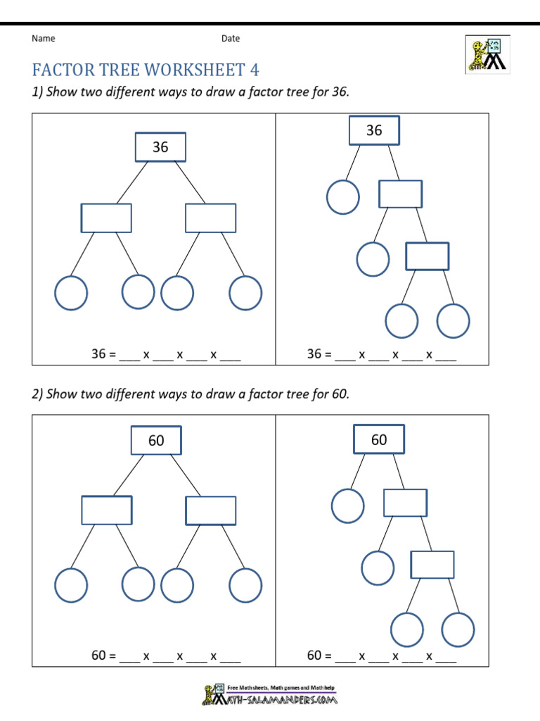 Factor Tree Worksheet 4 | PDF